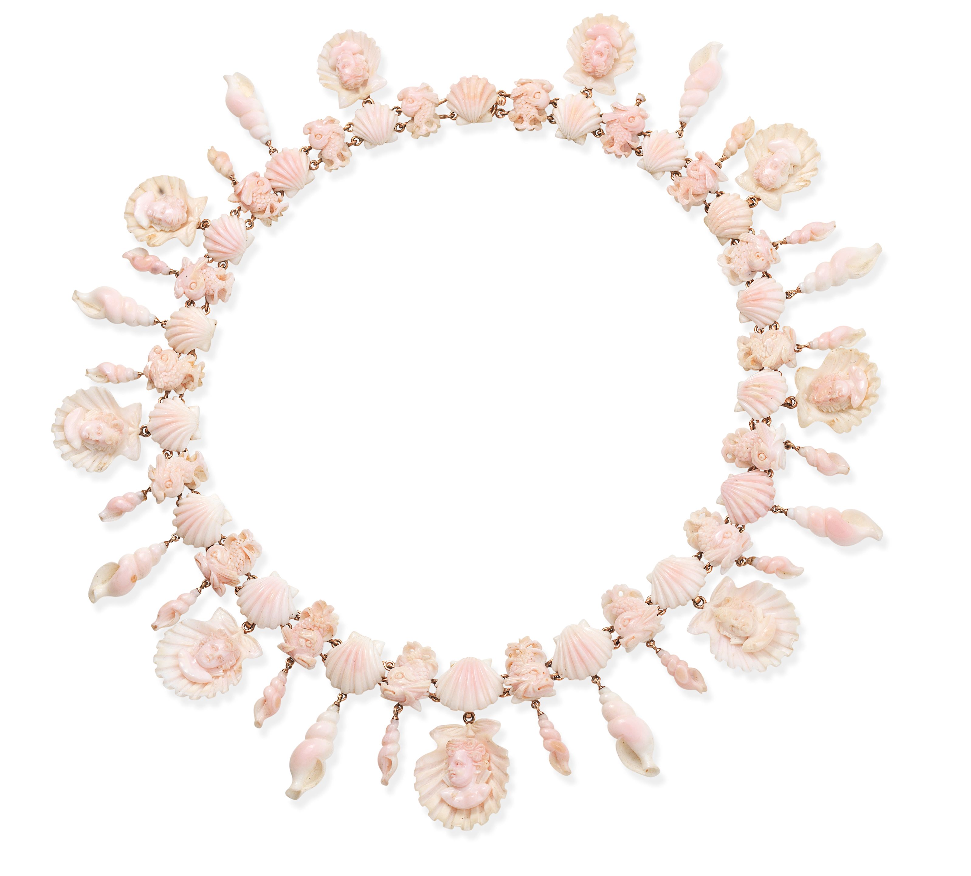 Bonhams : A late 19th century carved shell necklace