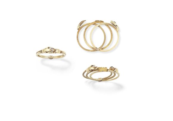 Bonhams : A gold fede and triple hoop gimmel ring,