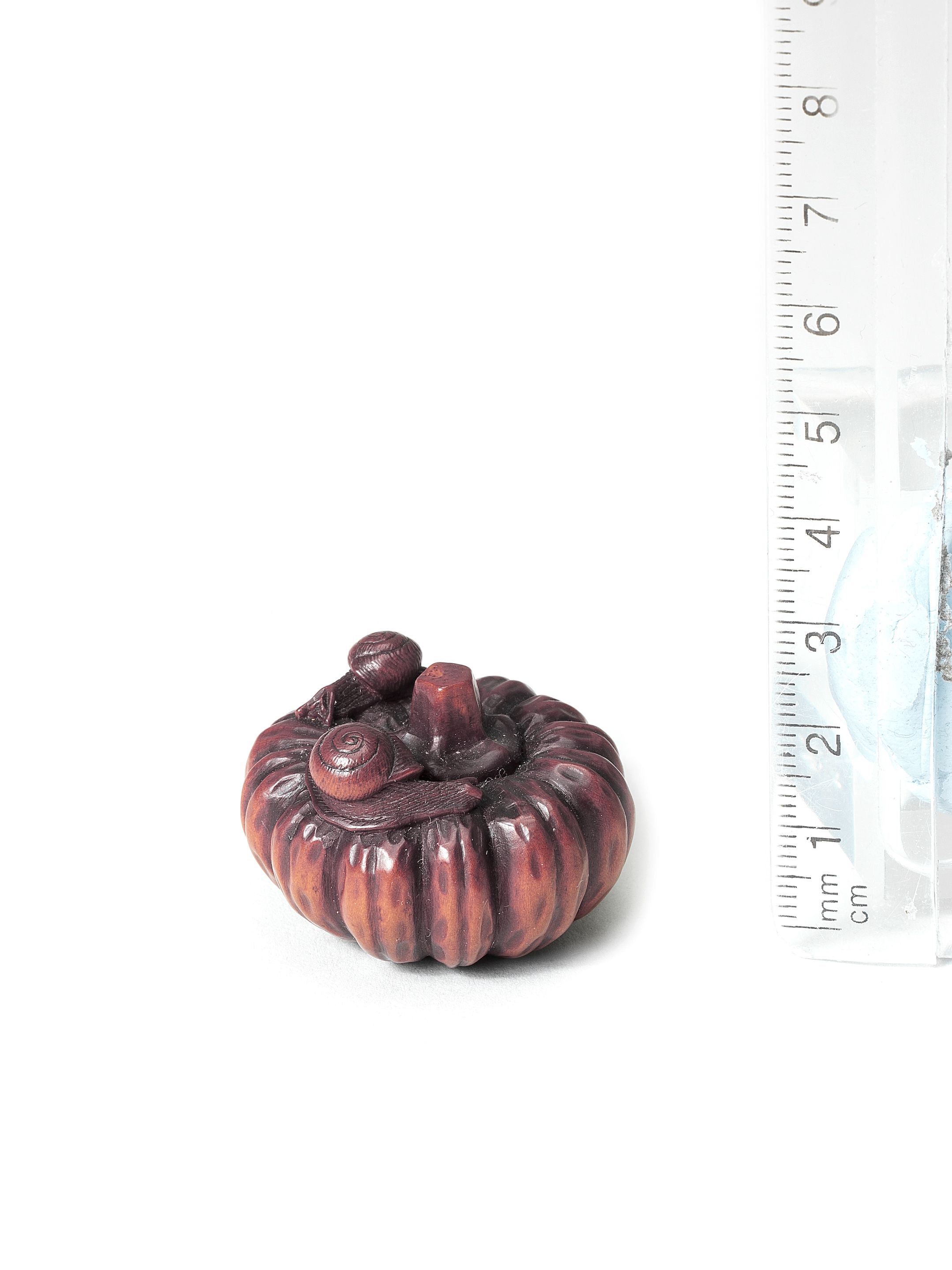 Bonhams : A wood netsuke of two snails on a pumpkin By Tadamichi ...