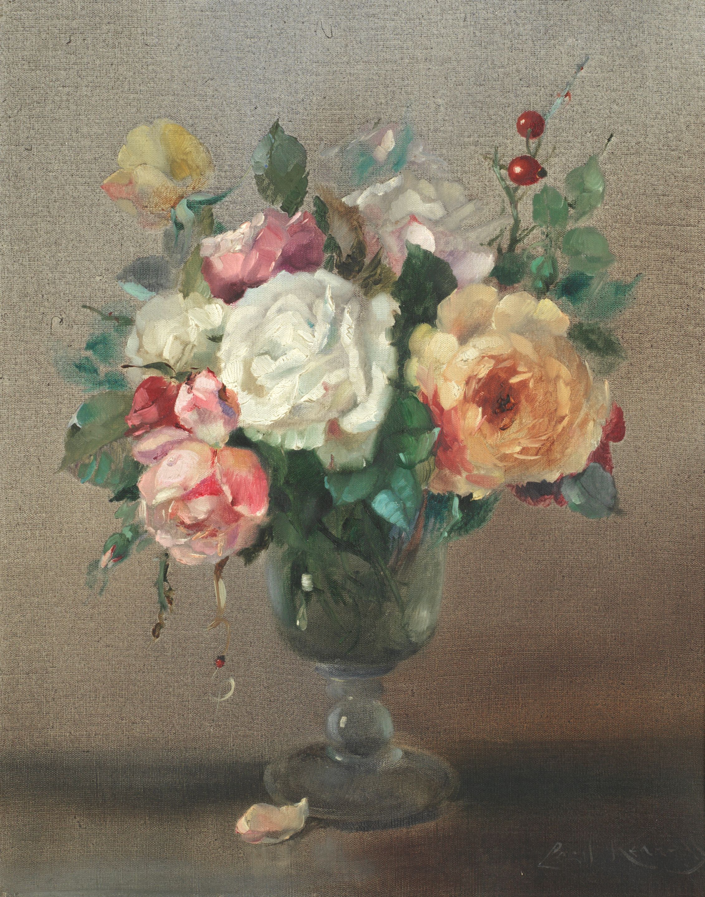 Bonhams : Cecil Kennedy (British, 1905-1997) Still life of roses in a ...