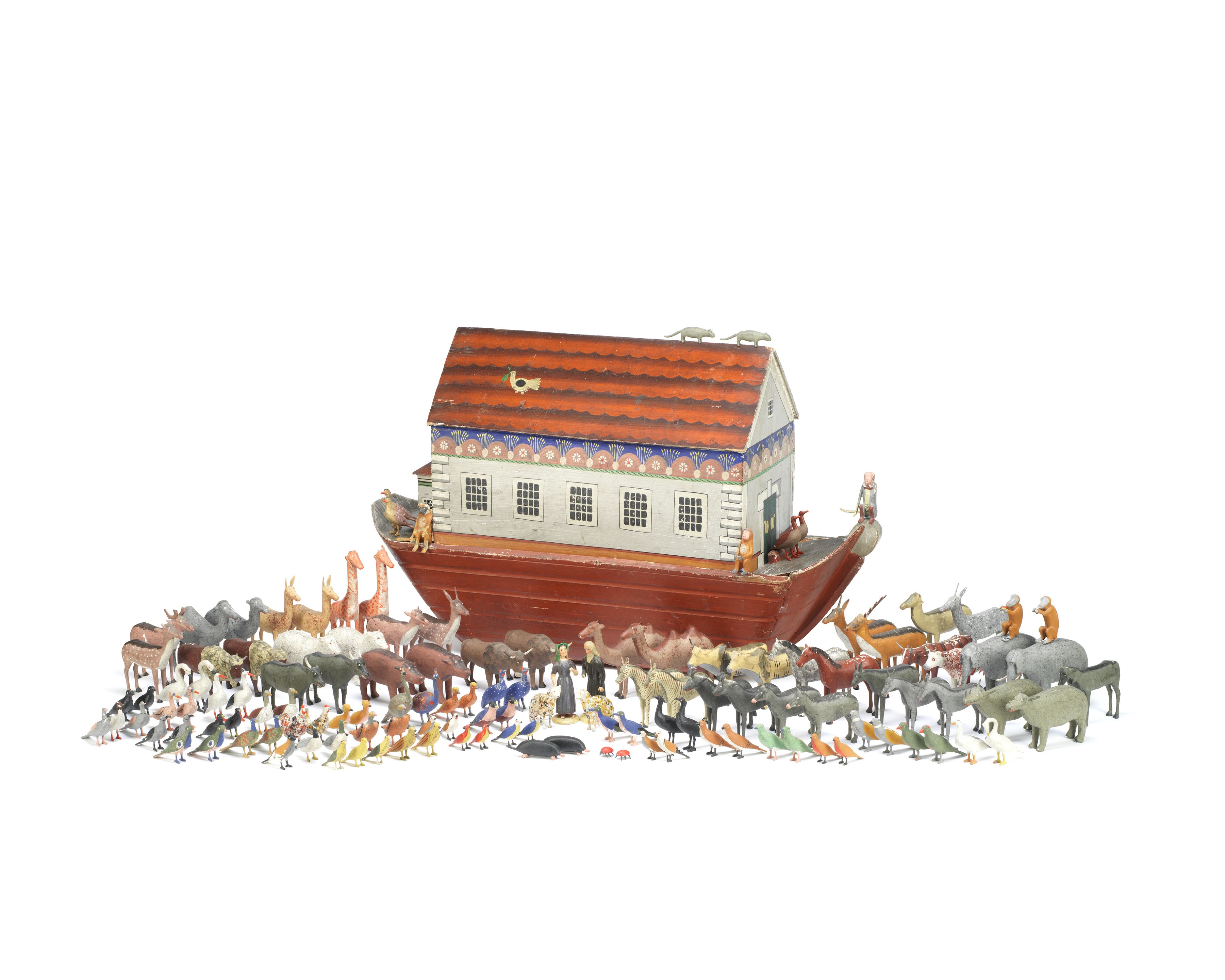 Bonhams : A large Erzgebirge Noah's ark and animals, Bavarian, mid 19th century,