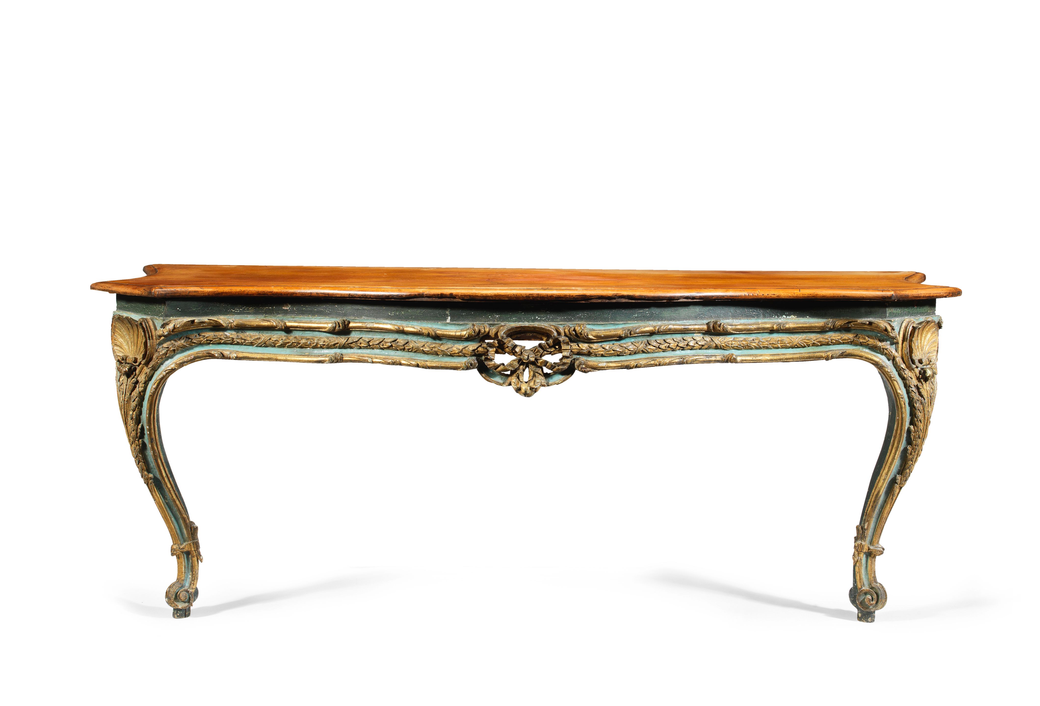 Bonhams : A North Italian painted and parcel gilt serpentine console ...