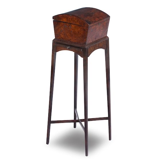 Bonhams : A George III and later Burr Yew workbox and stand