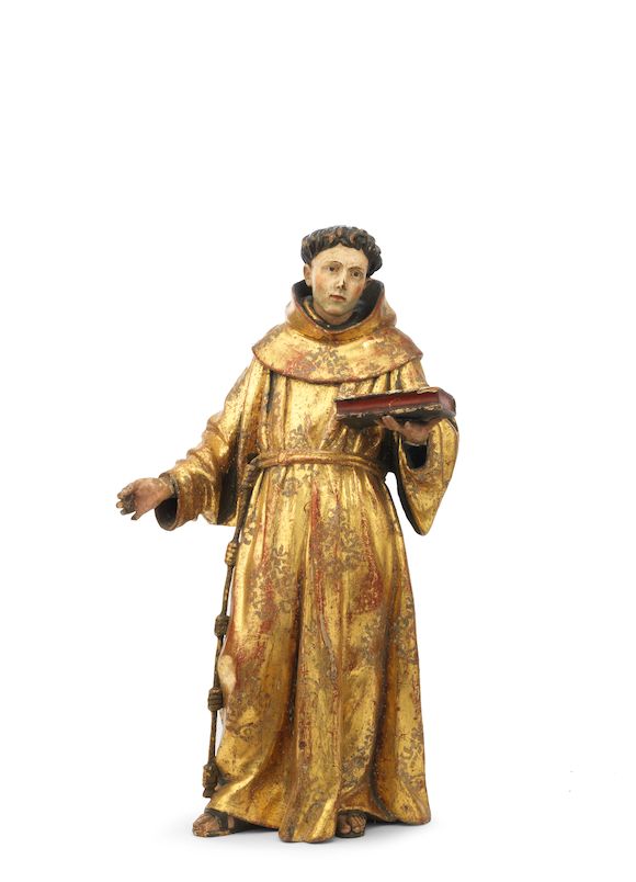 Bonhams : A Spanish gilt and polychrome figure of a monk