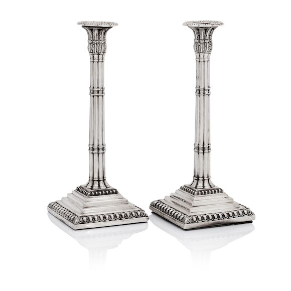 Bonhams : A pair of Neoclassical cluster column silver candlesticks By ...