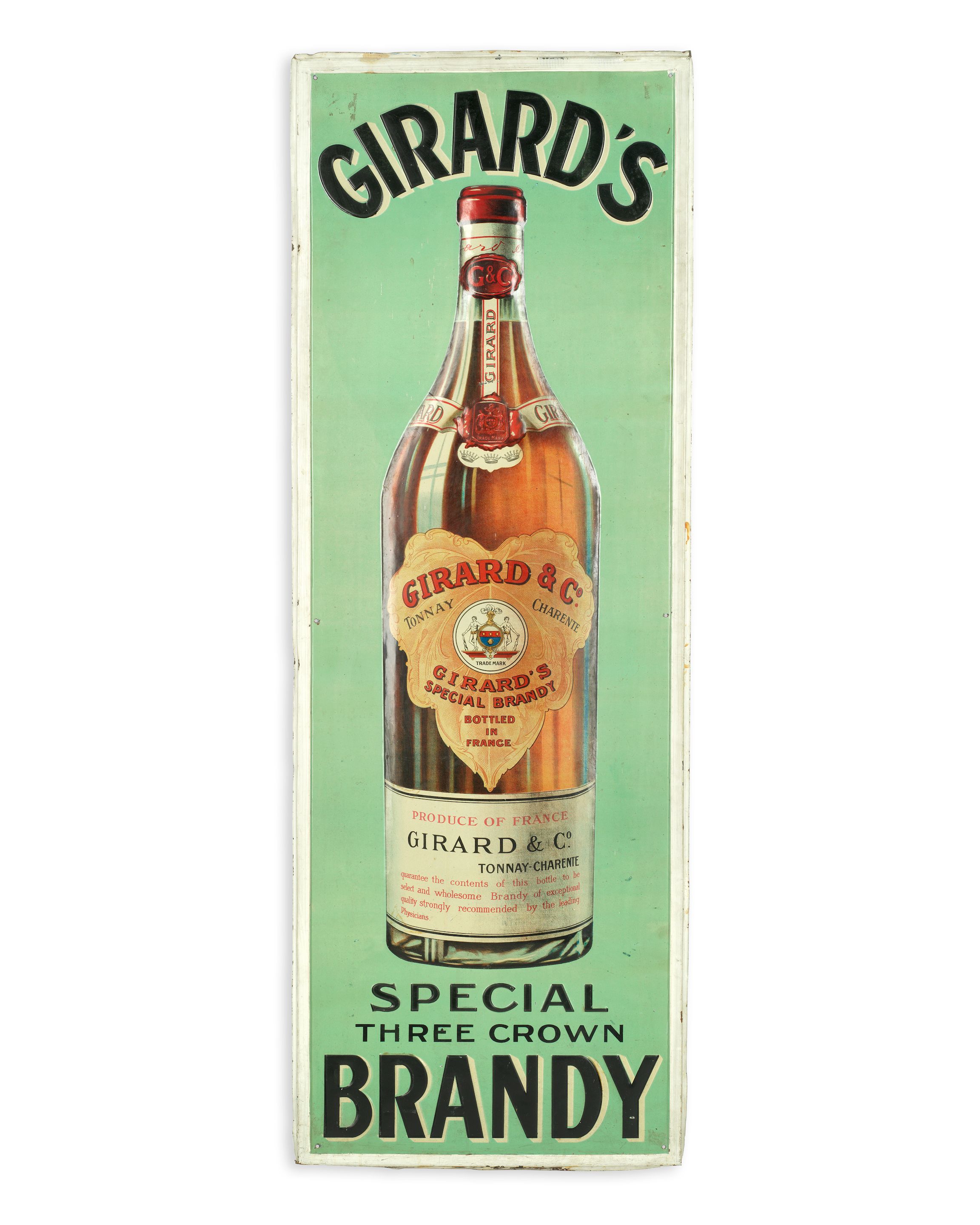Bonhams : A large pressed metal Girard's Brandy advertising sign ...