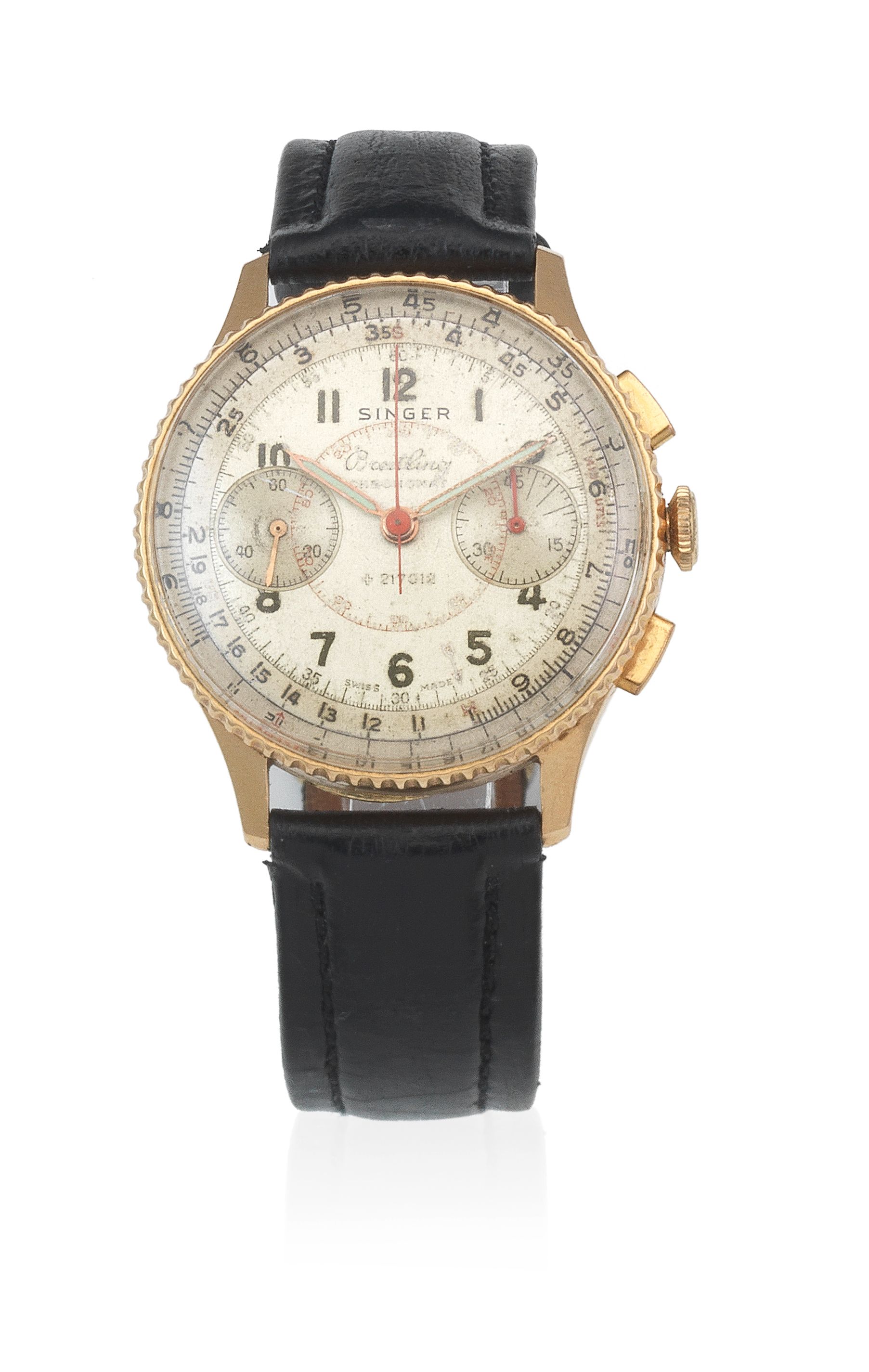 Bonhams : Breitling. An 18K gold manual wind chronograph wristwatch ...