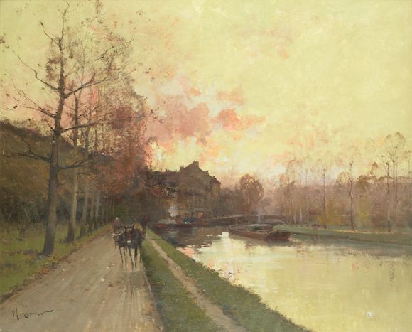 Bonhams : Eugene Galien-Laloue (French, 1854-1941) Canal au soleil couchant