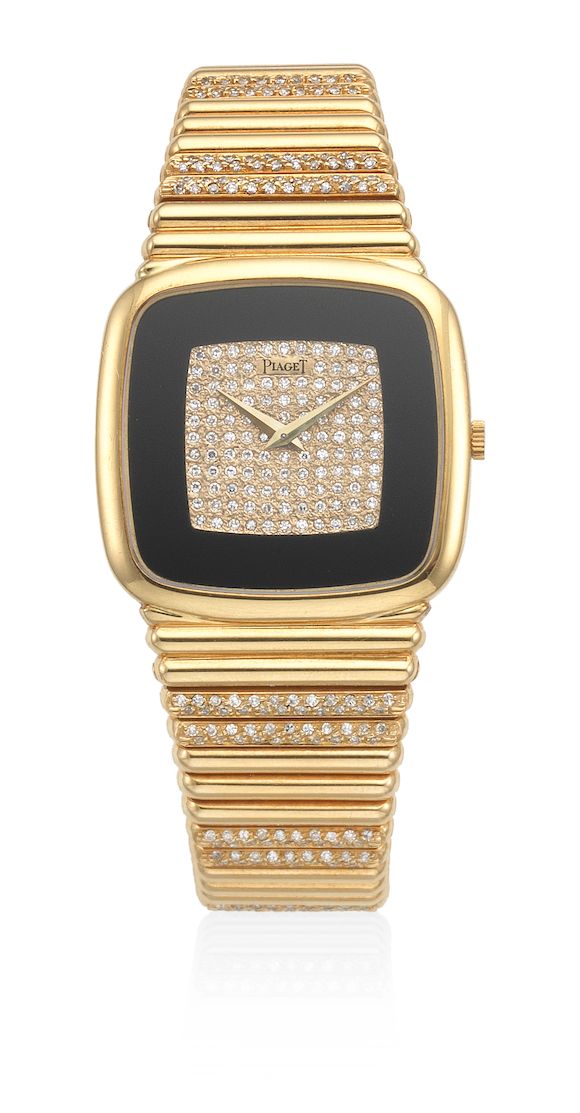Bonhams : Piaget. An 18K gold and diamond set manual wind bracelet ...