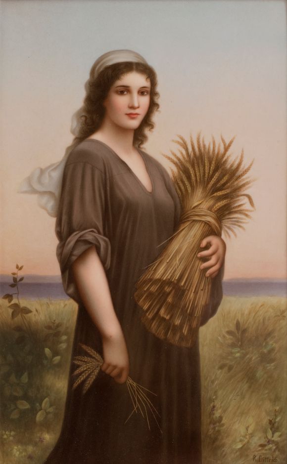 Bonhams : A German porcelain plaque depicting 'Ruth in the Cornfield ...