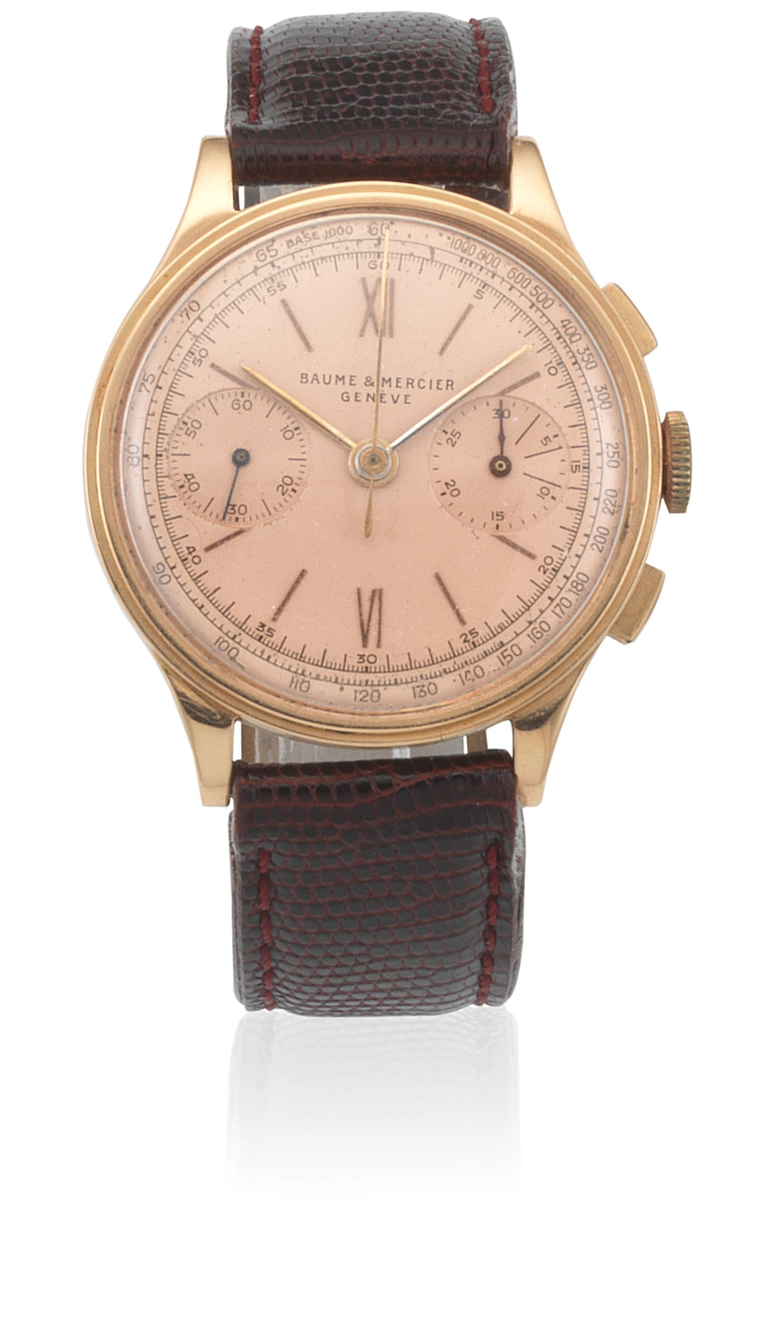 Bonhams : Baume & Mercier. An 18K gold manual wind chronograph ...