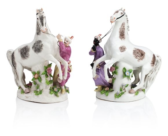 Bonhams : A pair of Samson models of horses and grooms in the Meissen ...