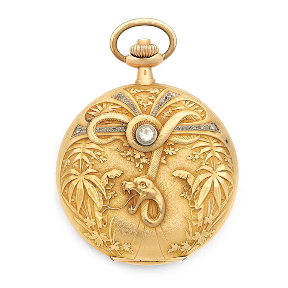 Bonhams : Zenith. An 18K gold and stone set keyless wind full hunter ...
