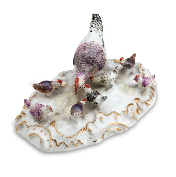 Bonhams : A Meissen group of a hen and her chicks Circa 1750