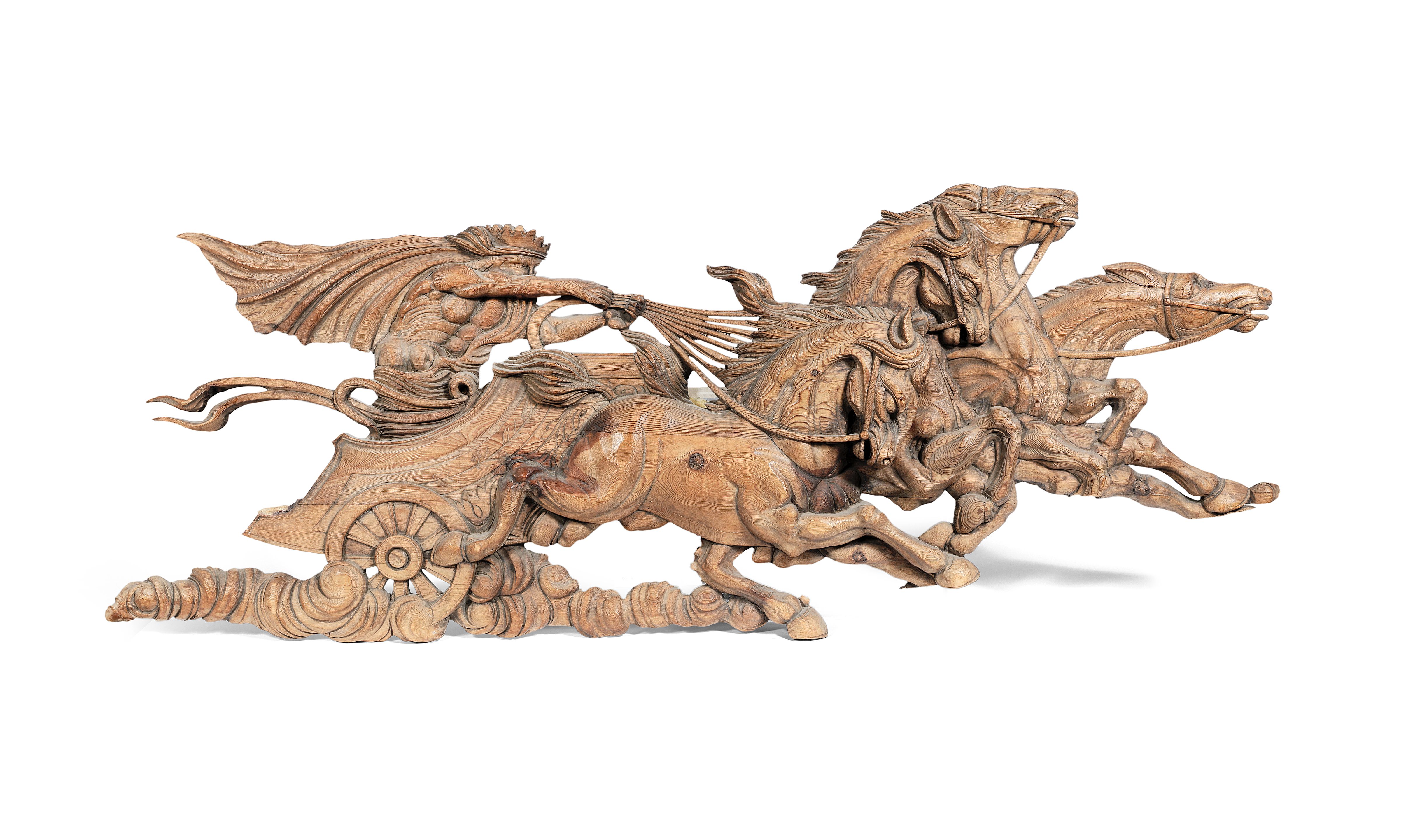 Bonhams : A decorative carved pine frieze of a classical chariot and ...