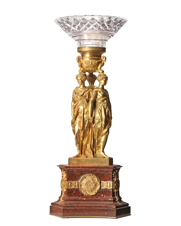 Bonhams : A gilt bronze, rouge marble and cut glass 'Three Graces ...