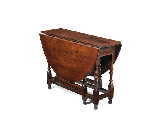 Bonhams : A William & Mary joined oak gateleg dining table, circa 1690