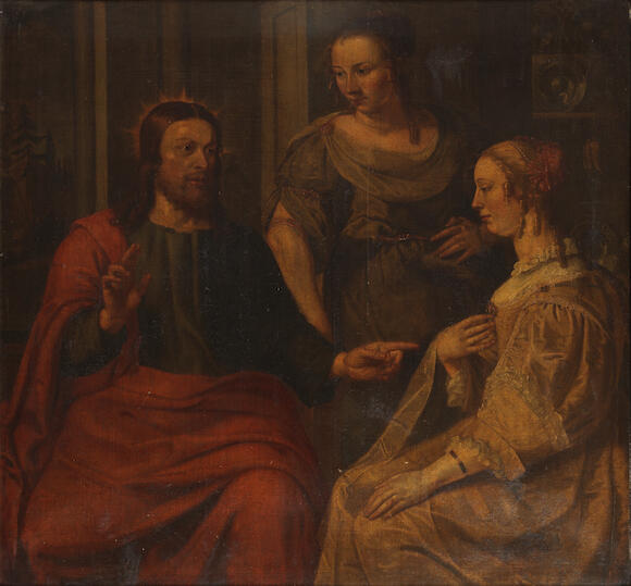 Bonhams : Circle of Peter van Lint (Antwerp 1609-1690) Christ in the House of Mary and Martha
