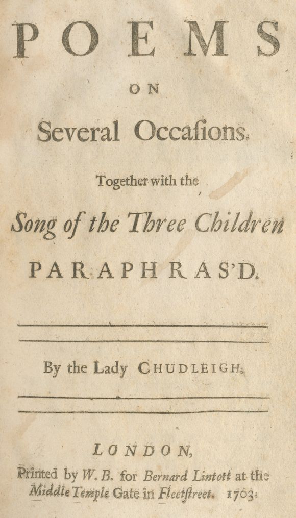 Bonhams : CHUDLEIGH (LADY MARY) Poems on Several Occasions. Together ...