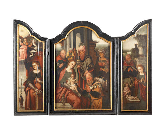 Bonhams : Follower of Pieter Coecke van Aelst (Aelst 1502-1550 Brussels) A Triptych the central ...