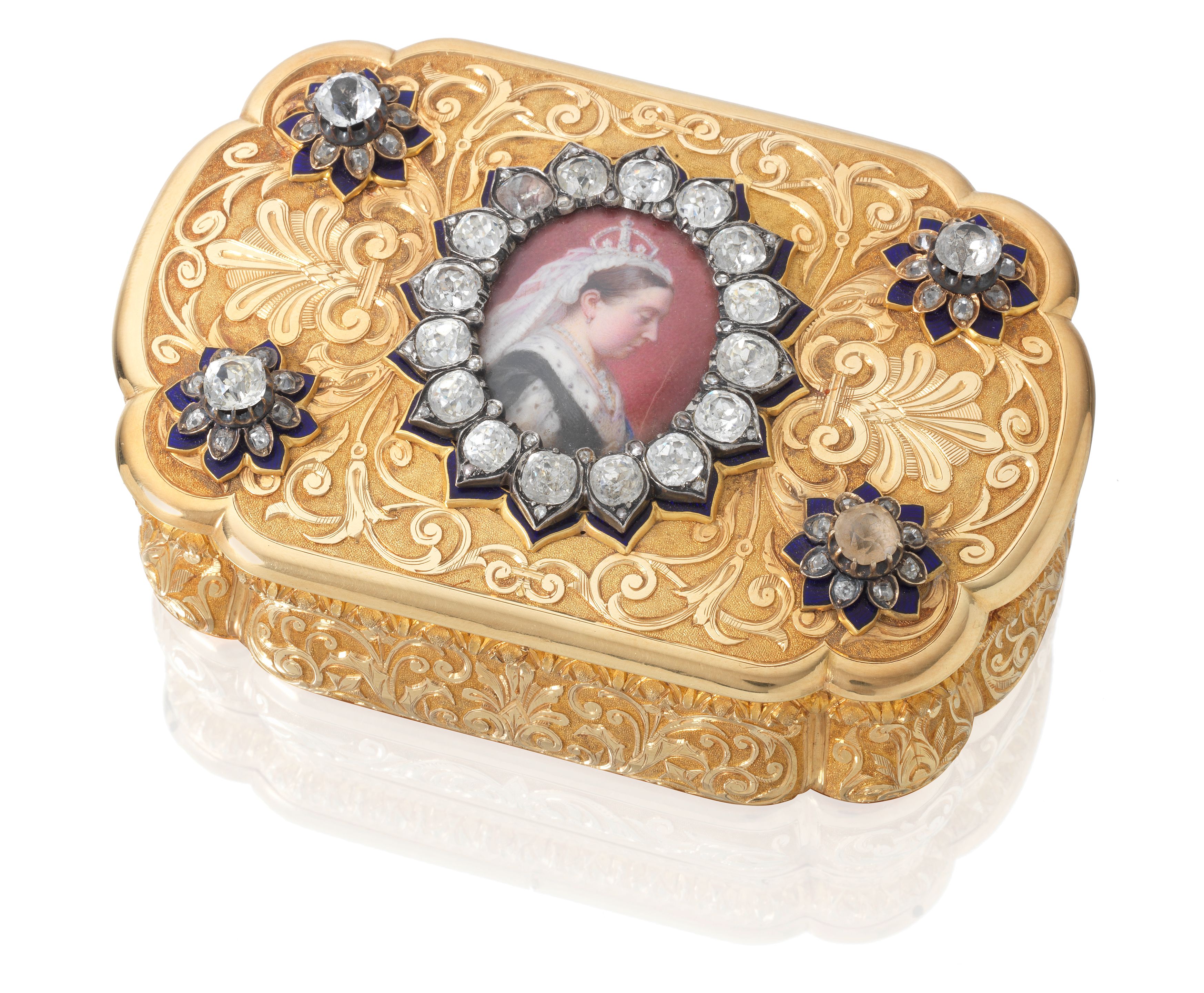 Bonhams : A 19th century French gold, enamelled and paste-set presentation snuff box by Louis ...