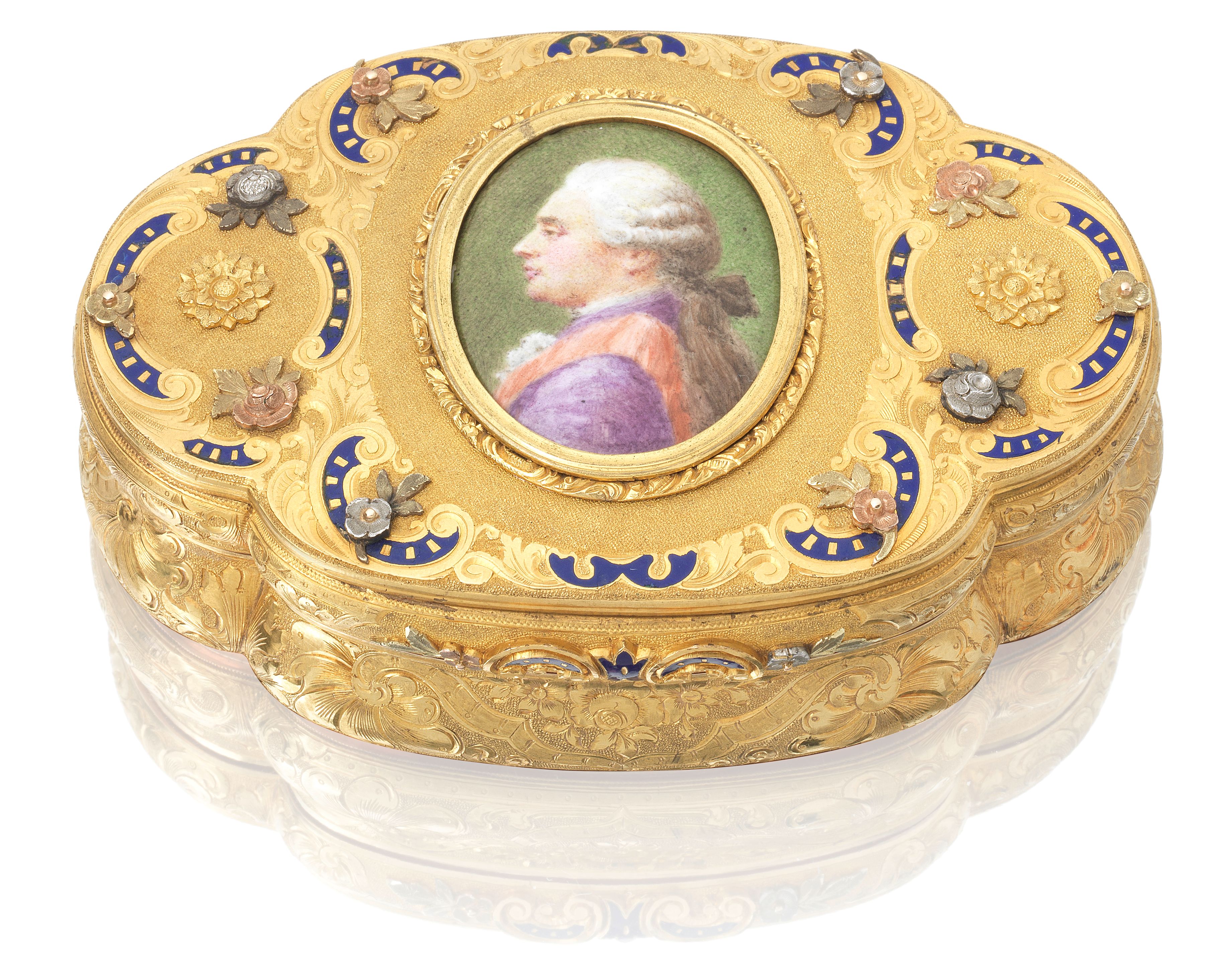 Bonhams : A mid-19th century German vari-coloured gold snuff box by ...