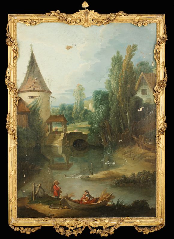 Bonhams : Circle of François Boucher (Paris 1703-1770) Landscape with a ...