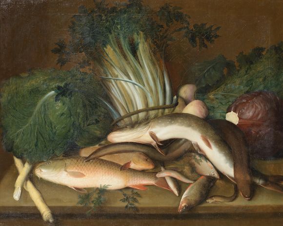 Bonhams : Louis Hubner (active Britain, 1740-1769) Fish with cabbages ...