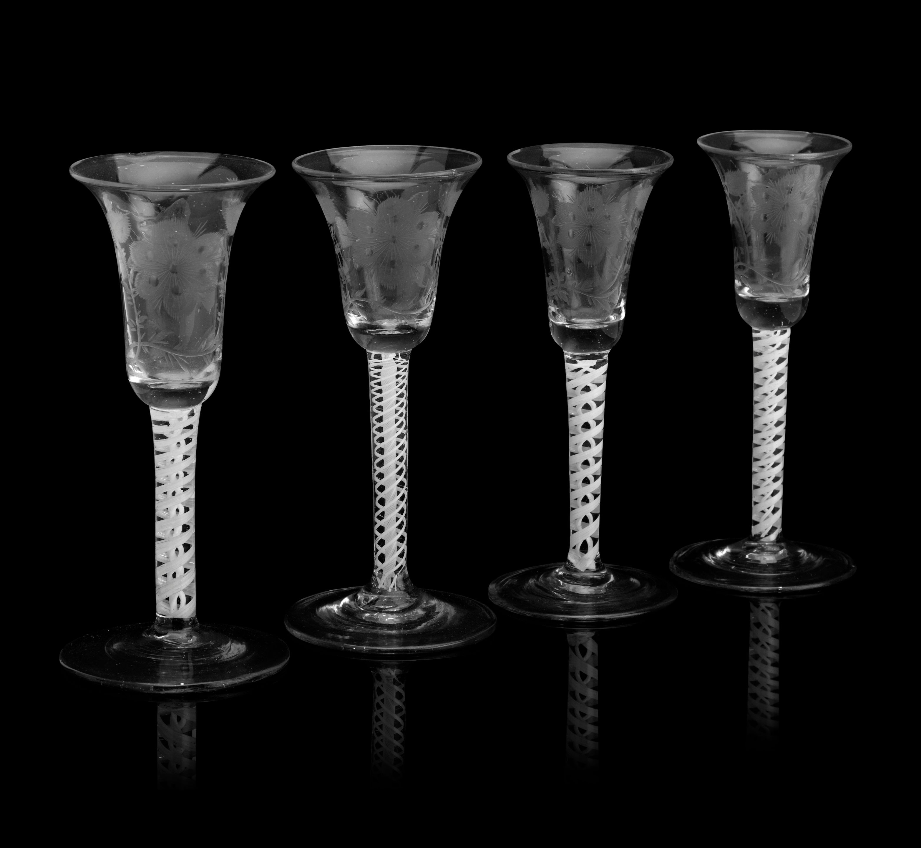 Bonhams : Four soda glasses with Jacobite engraving 19th century