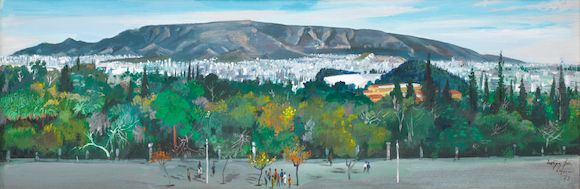 Bonhams : Spyros Vassiliou (Greek, 1902-1984) View of Athens with Zappeion, the Panathenaic ...