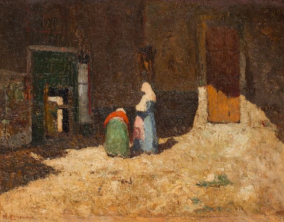 Bonhams : Michalis Economou (Greek, 1888-1933) Women in the yard 48 x ...