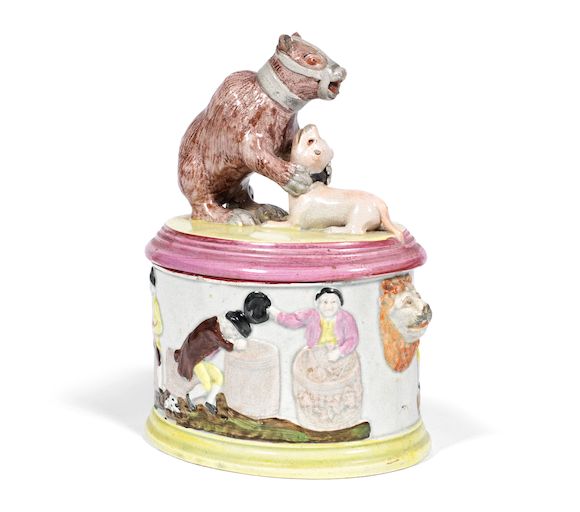 Bonhams : A rare pearlware tobacco box and cover, early 19th century
