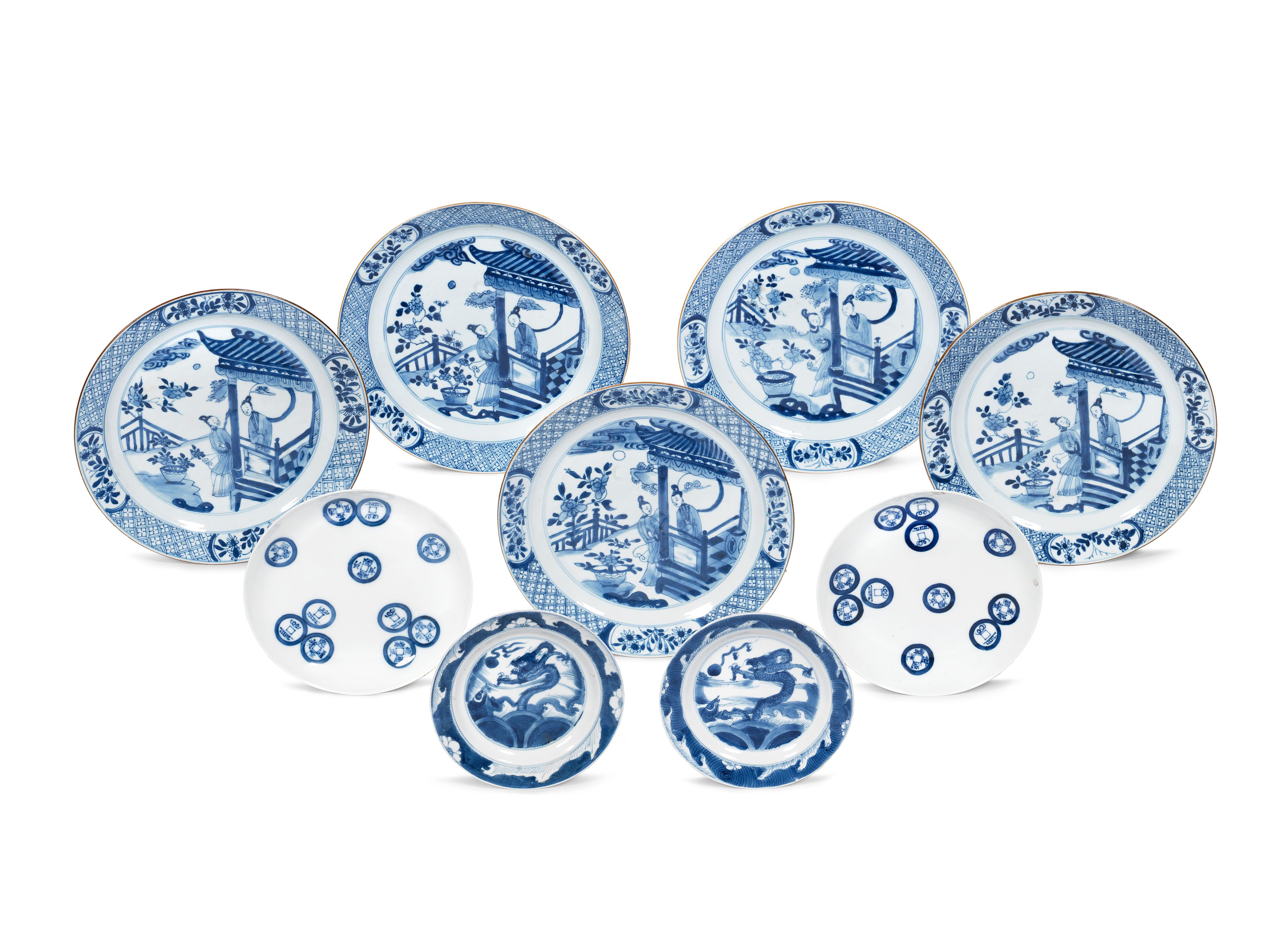 Bonhams : A set of five blue and white 'Long Eliza' dishes Kangxi-19th ...