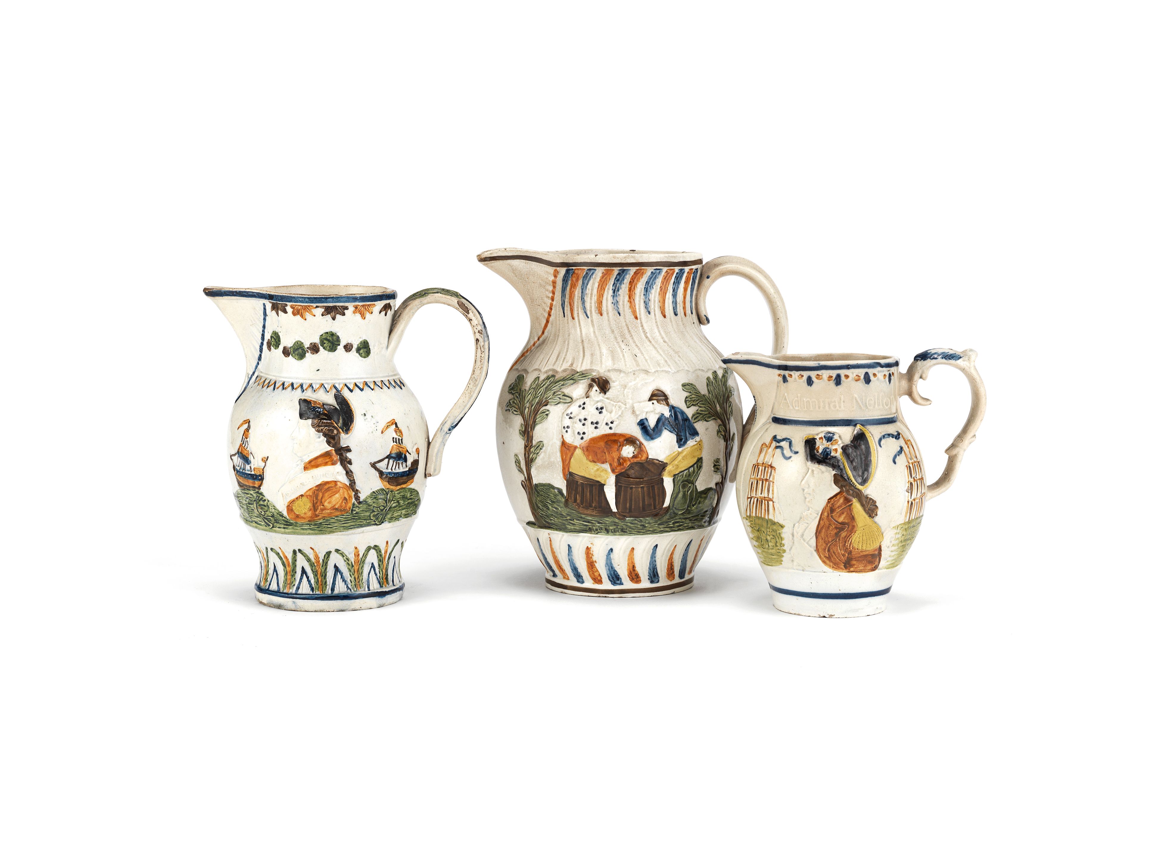 Bonhams : Two Prattware jugs, circa 1795-1800