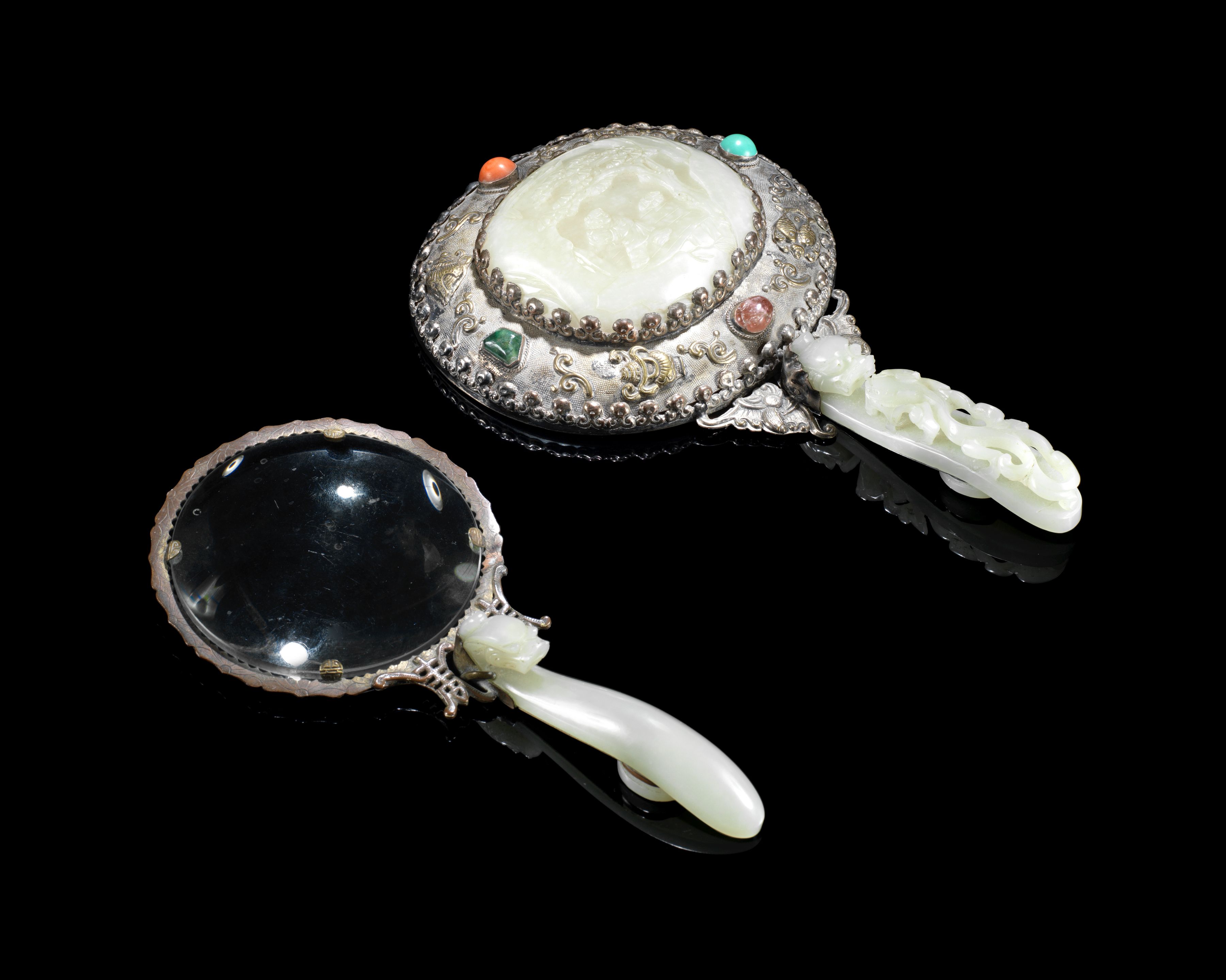 Bonhams : A jade mounted mirror and a jade mounted magnifying glass The ...