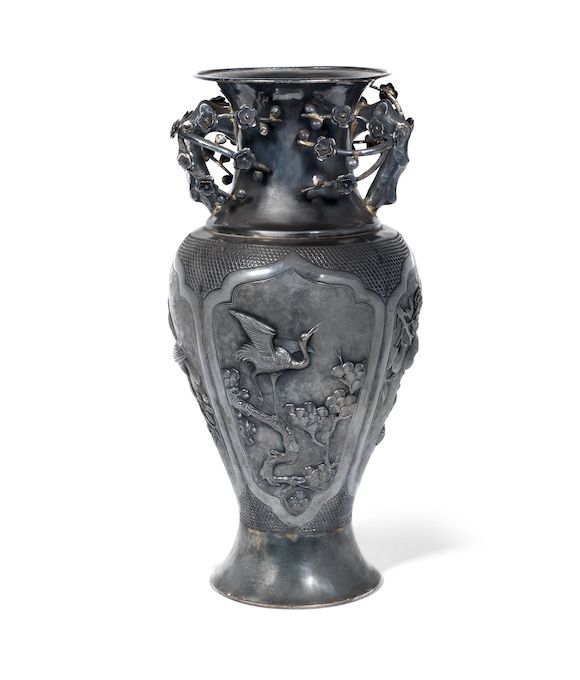 Bonhams : A silver repoussé baluster vase 19th/20th century