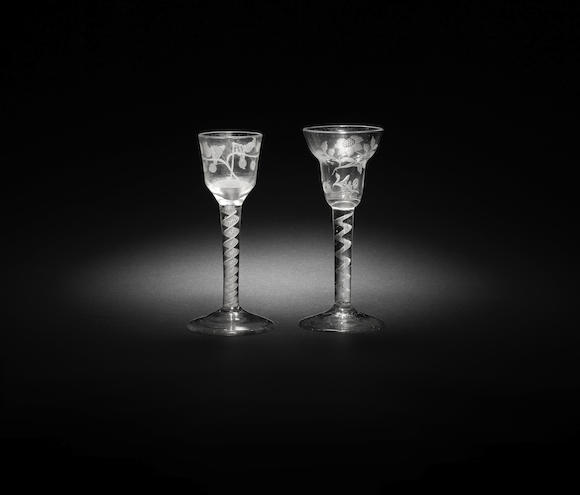 Bonhams Two Engraved Wine Glasses Circa 1760