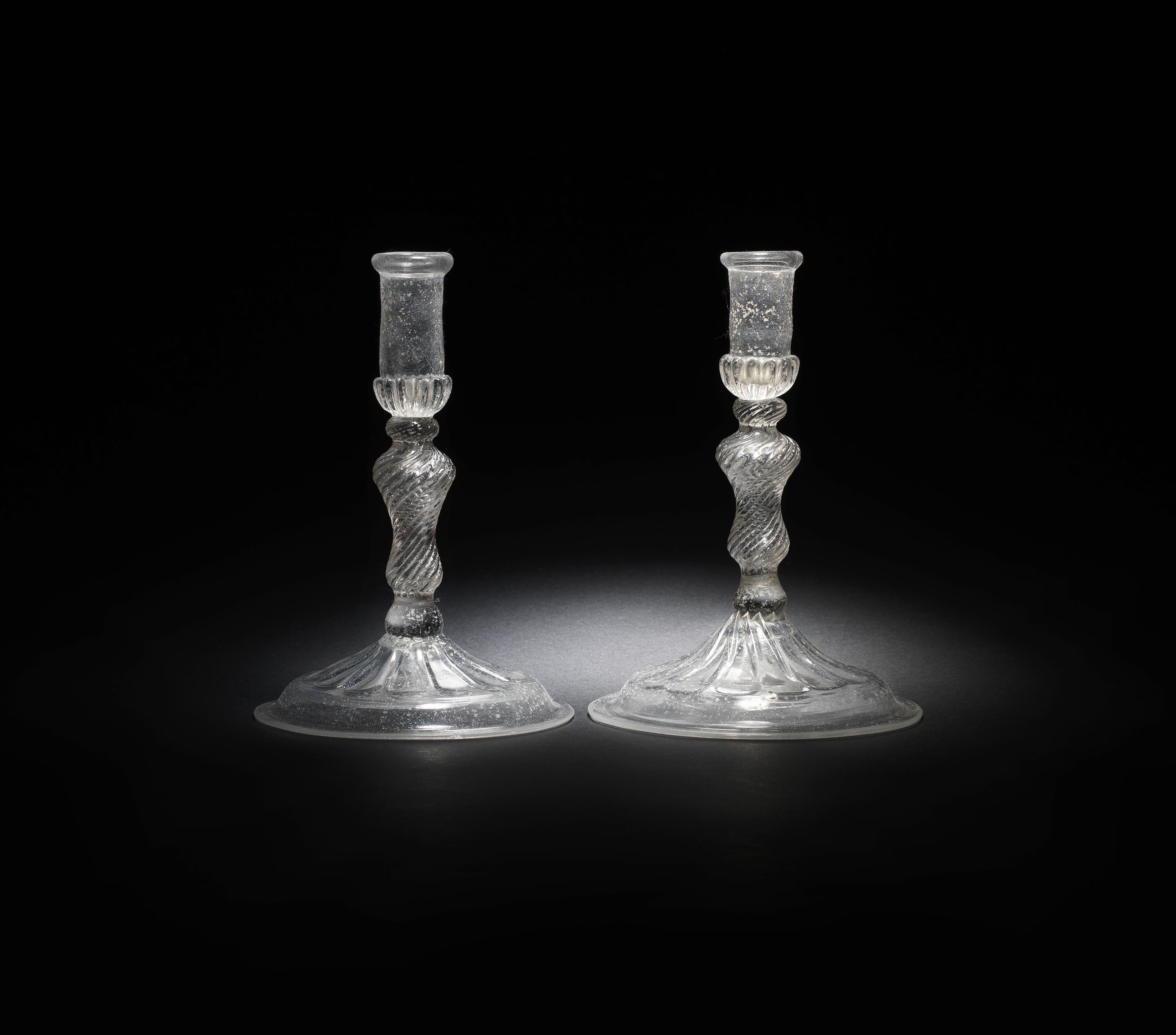 Bonhams : An exceptional pair of crizzled glass candlesticks, French or ...