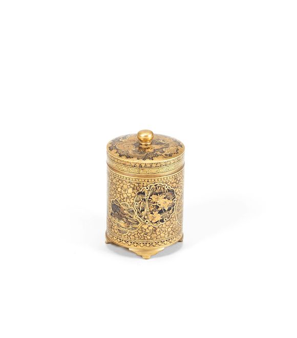 Bonhams : An inlaid iron cylindrical vessel and en-suite cover By the ...