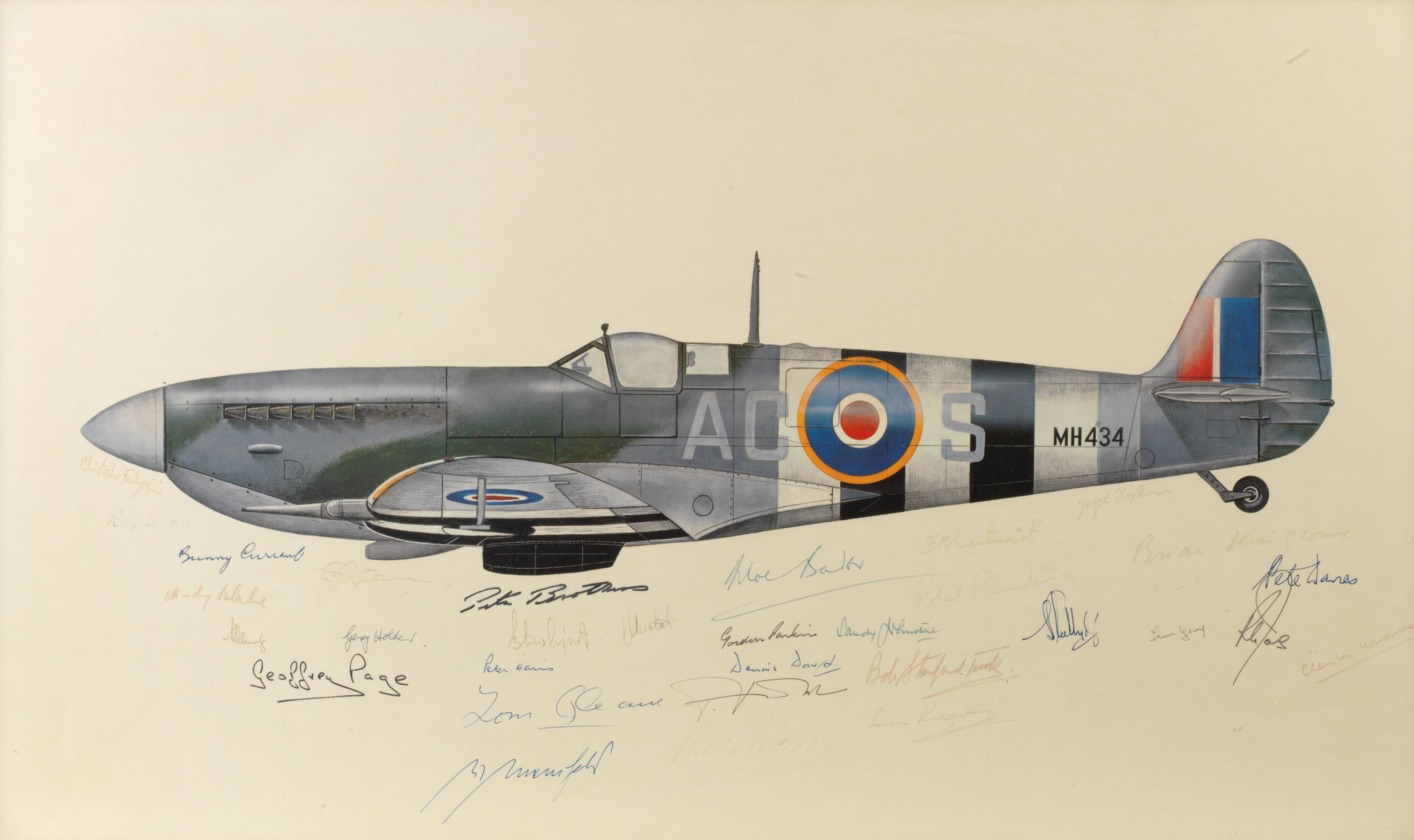 Bonhams Cars : A signed print of a Supermarine Spitfire Mk IX,