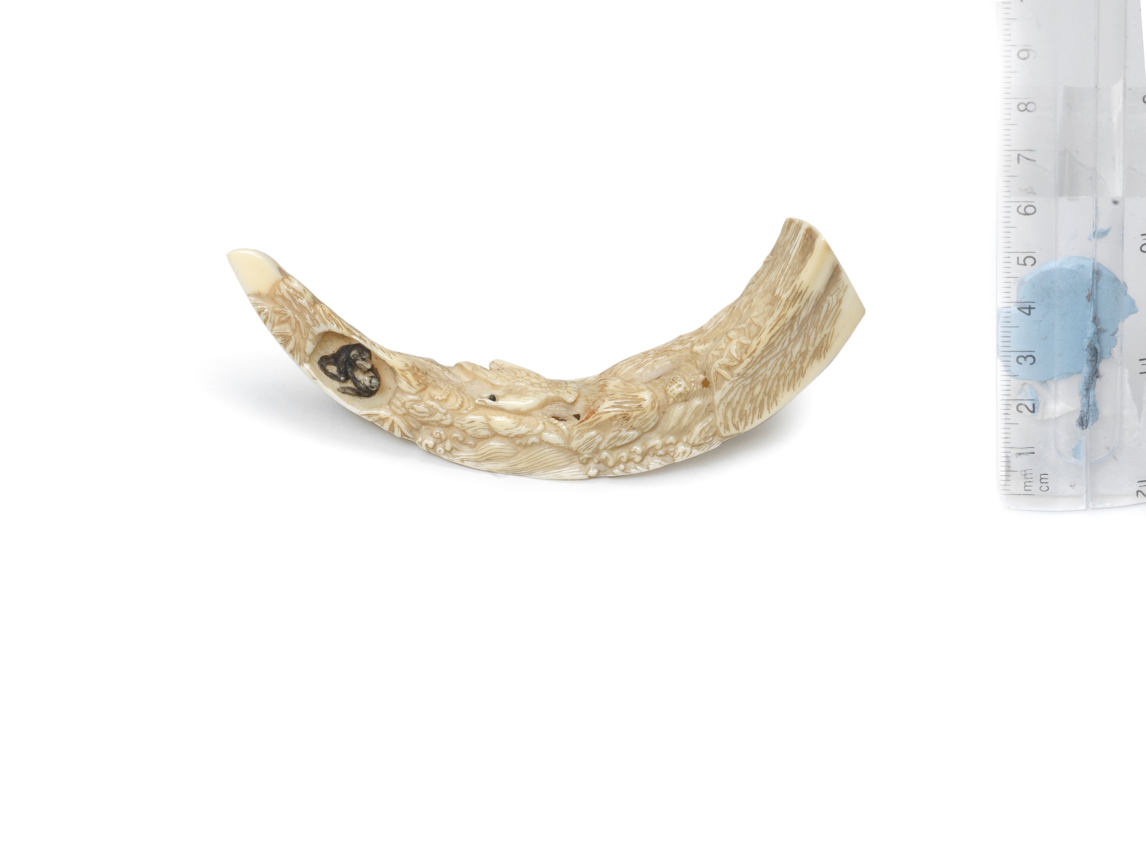 Bonhams : A boar-tusk netsuke of monkeys and an eagle By Kazuyori ...