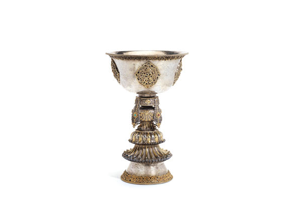 Bonhams A Parcel Gilt Silver Butter Lamp Tibet 19th Century