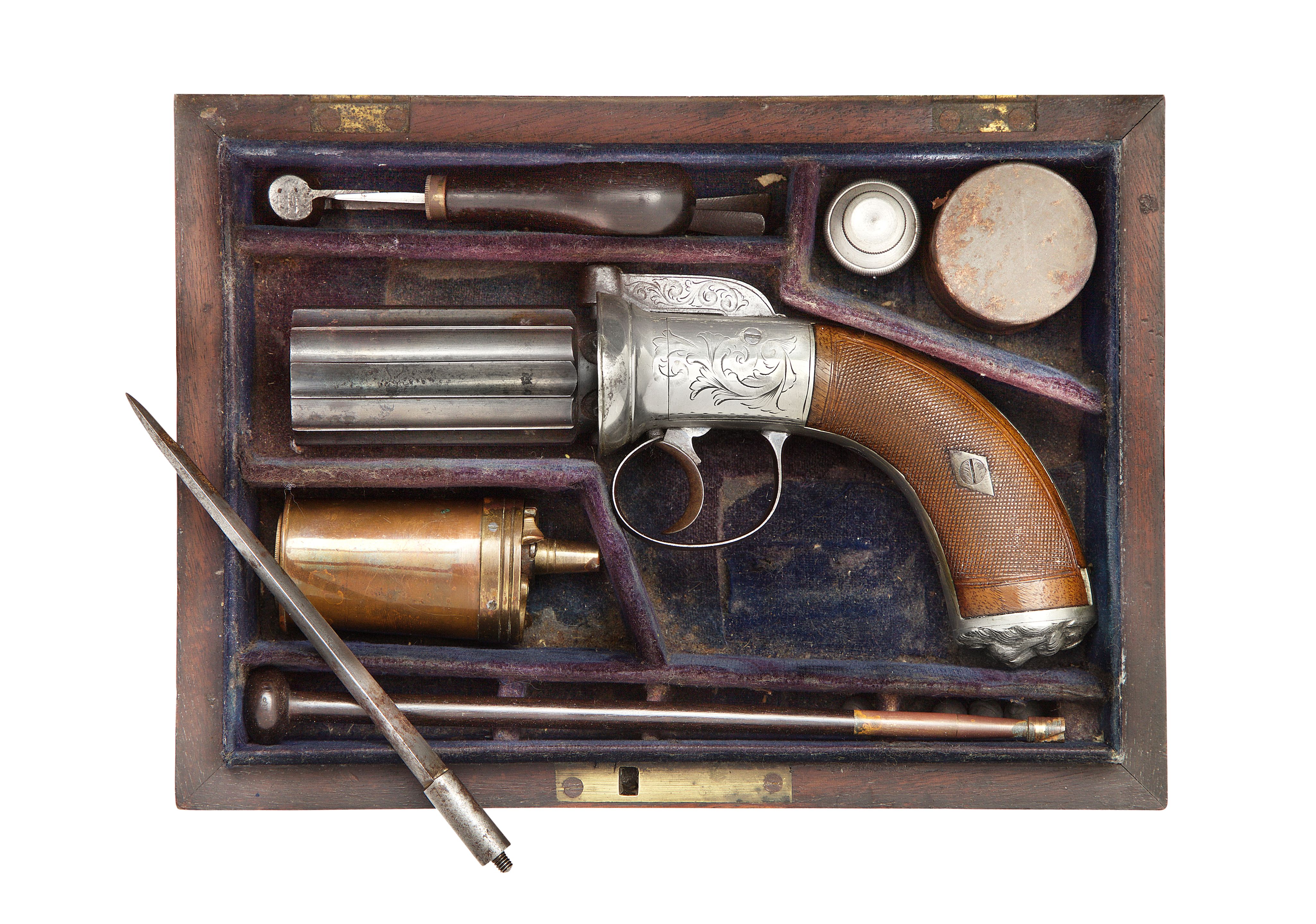 Bonhams : A Cased 120-Bore Percussion Six-Shot Pepperbox Revolver With ...