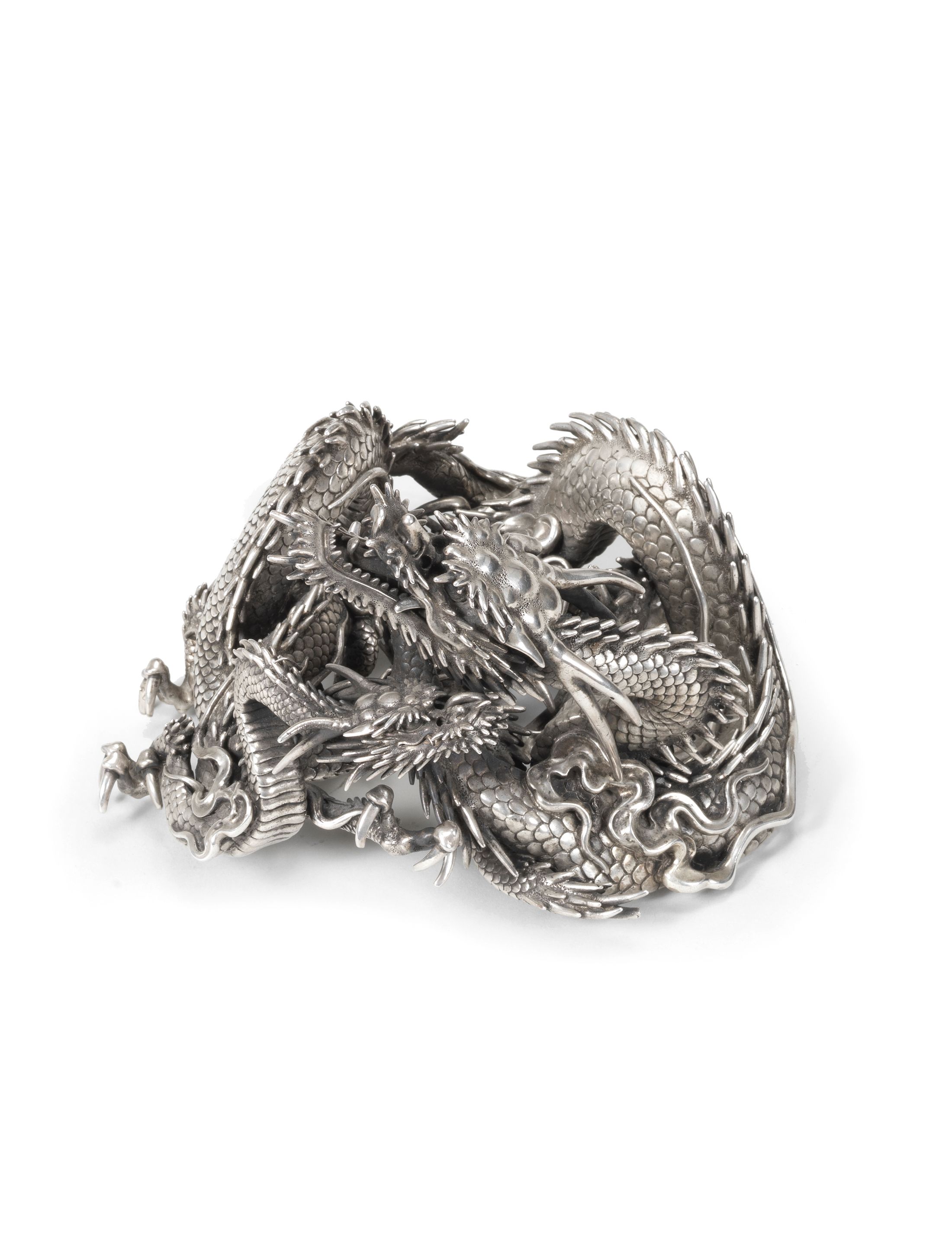 Bonhams : A silver stand in the form of two coiled dragons By ...