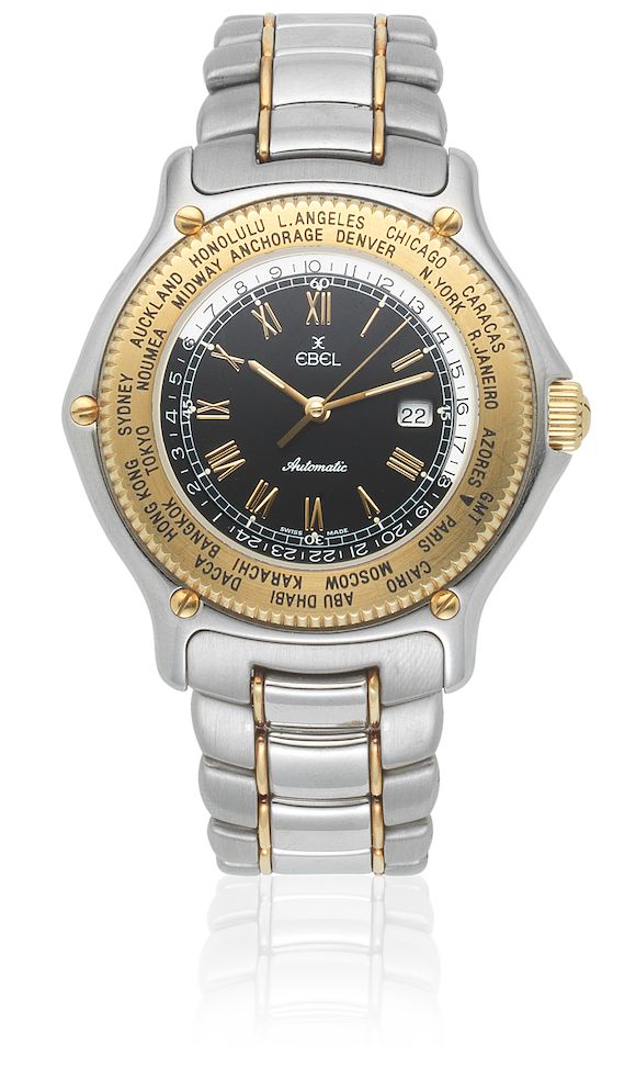 Bonhams : Ebel. A stainless steel and gold automatic calendar bracelet ...