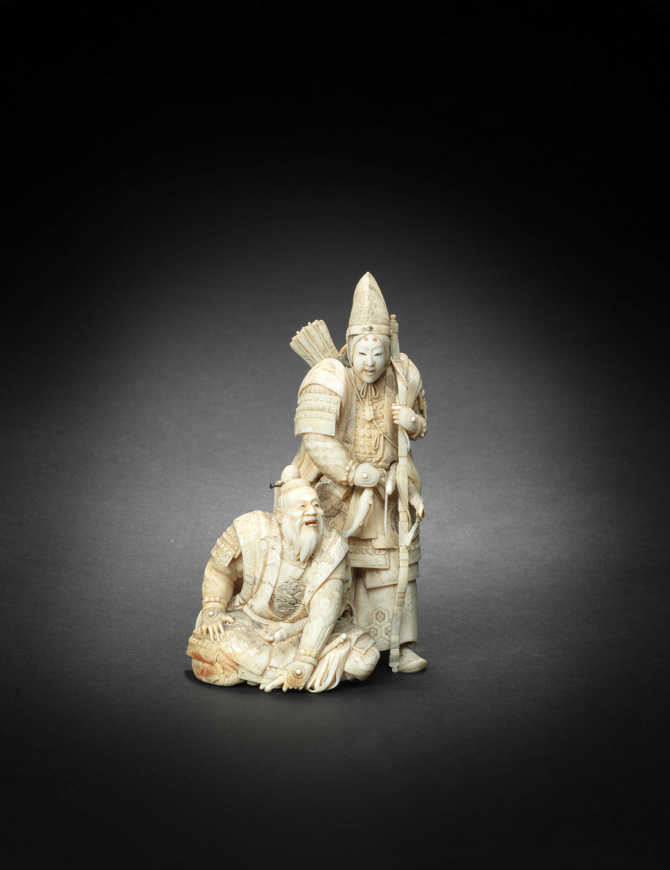 Bonhams : An ivory okimono of Empress Jingu and Takenouchi no Sukune By ...