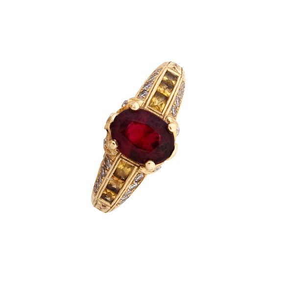 Bonhams : A red spinel, yellow sapphire and diamond ring, Joseph Bonnar