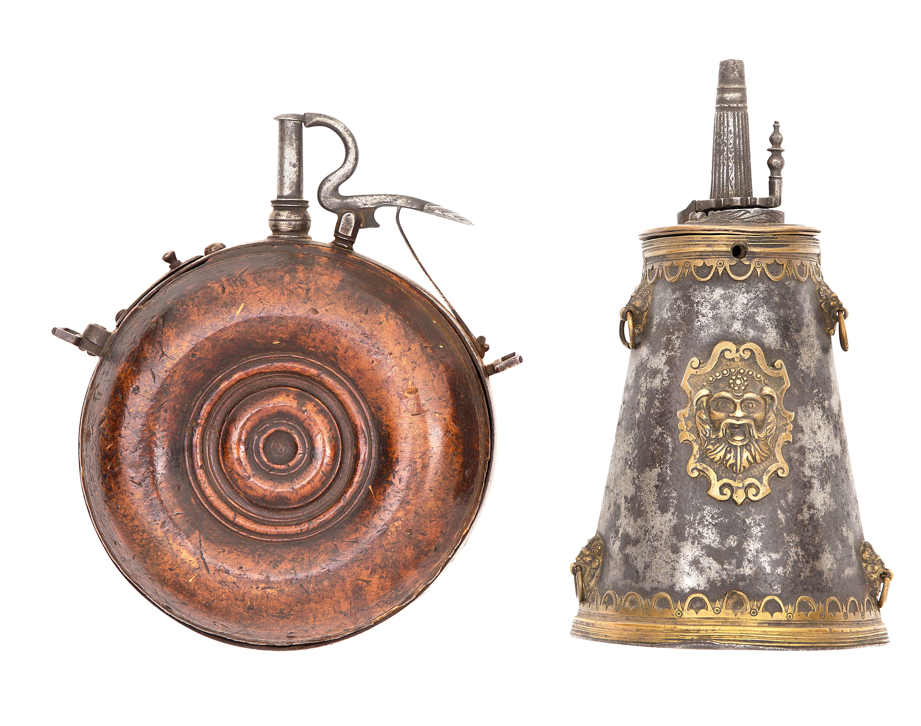 Bonhams : Two German Circular Powder-Flasks