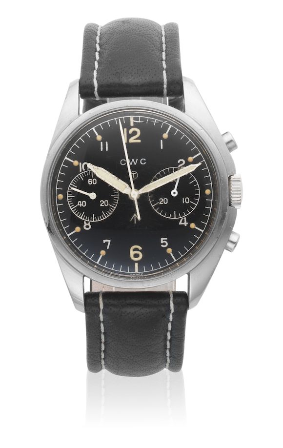 Bonhams : CWC. A military stainless steel manual wind chronograph ...