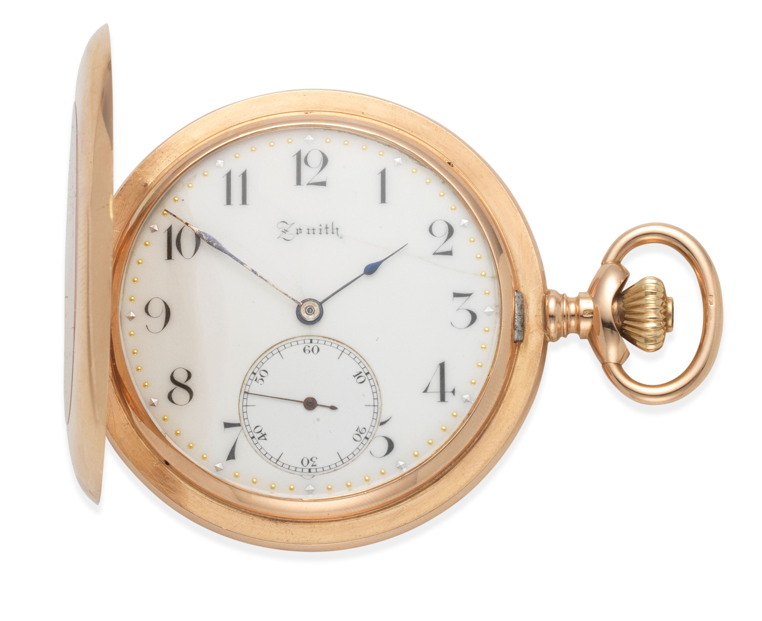 Bonhams : Zenith. An 18K gold keyless wind full hunter pocket watch ...